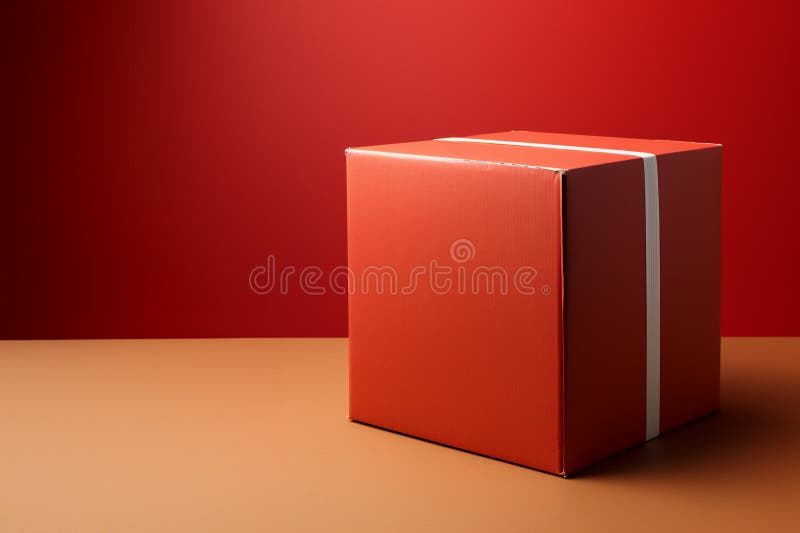 Red Box Mockup for Parcel on Red Background with Space for Text Stock ...