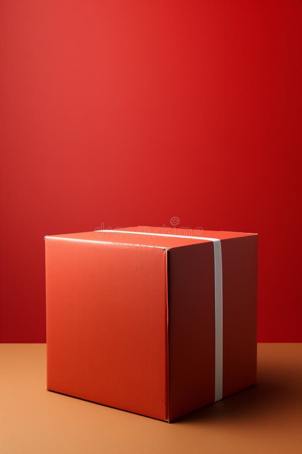 Red Box Mockup for Parcel on Red Background with Space for Text Stock ...