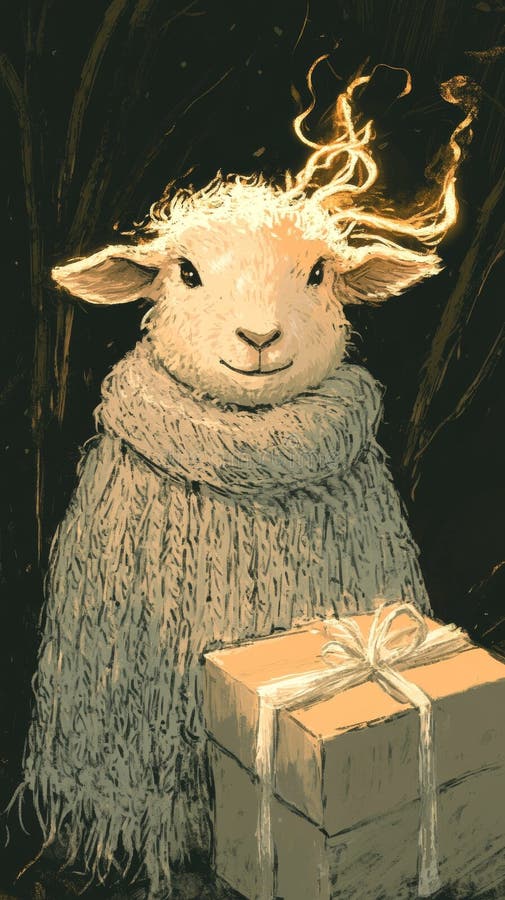 A Red Box and a Pink Scarf Sit Next To a Sheep Stock Photo - Image of ...