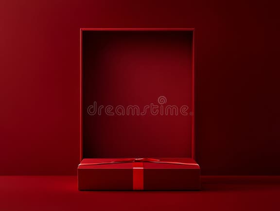 Red Box with Red Ribbon Minimalist Product Display, 3D Render,Gift ...