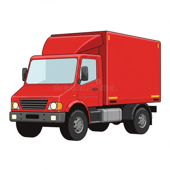 Red Box Truck with a Large, Rectangular Cargo Area and a Streamlined ...