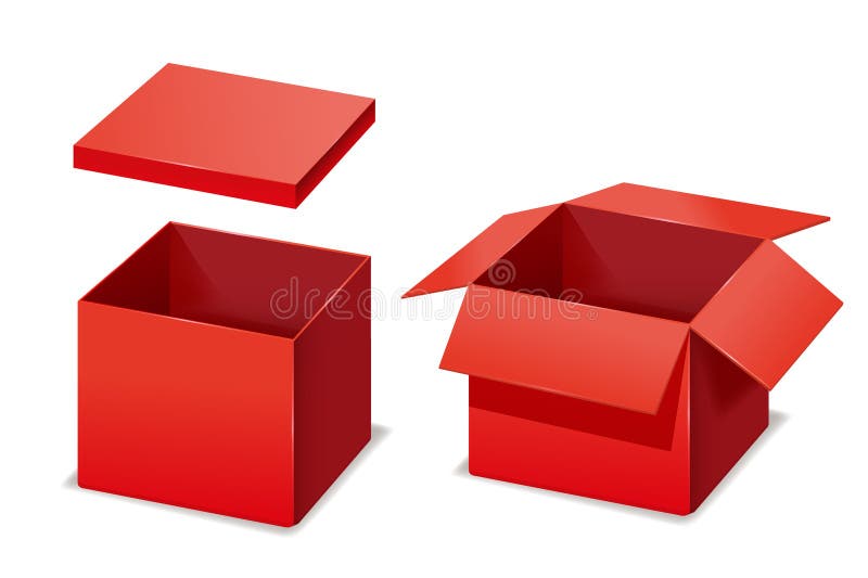 Red Boxes Opened, Paper, Cardboard. Vector Template Isolated Mockup for ...