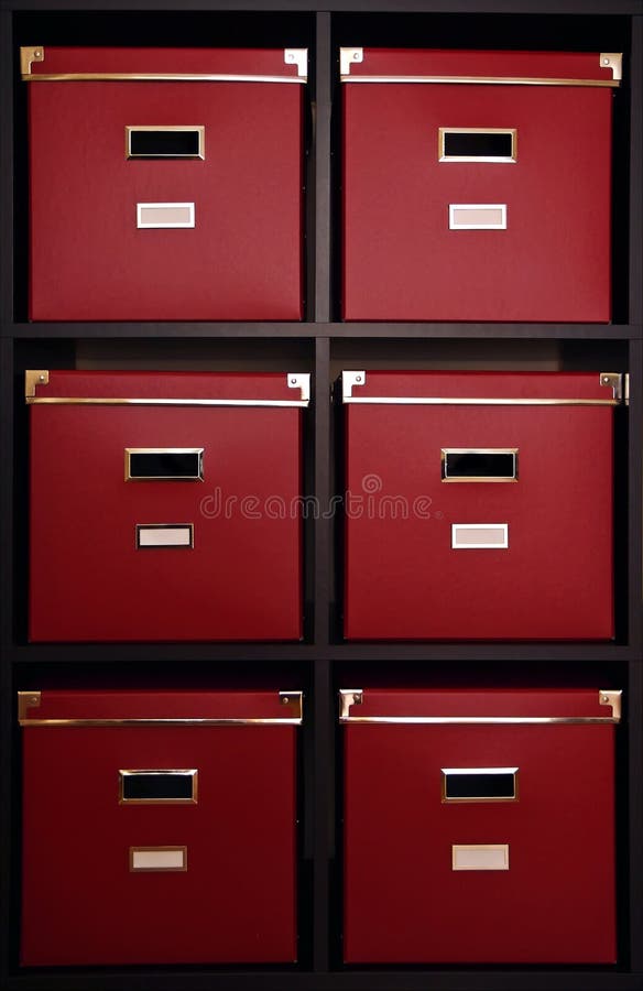 Red boxes on shelf stock image. Image of modern, label - 5353931