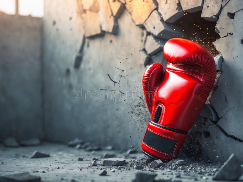 Red Boxing Glove Breaking through Concrete Wall Stock Image - Image of ...