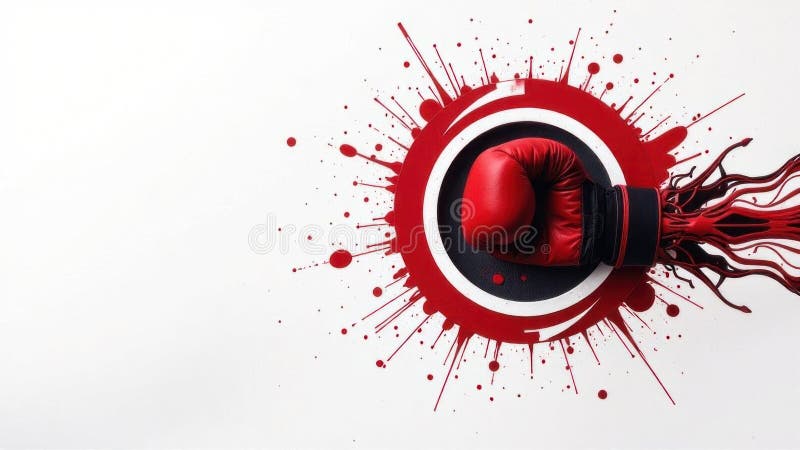 Red Boxing Glove Hitting Target with Abstract Blood Splatter Effect ...