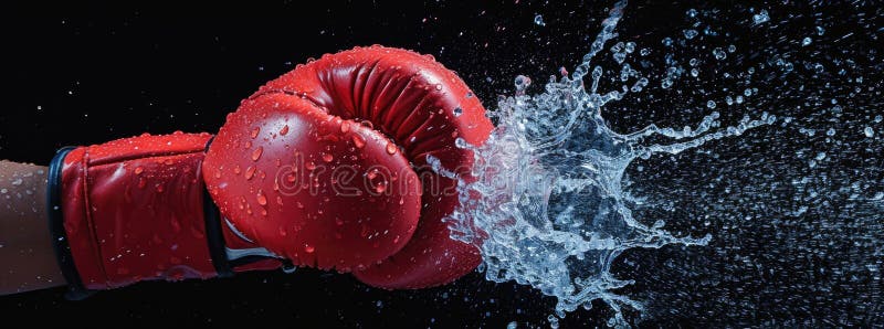Red Boxing Glove Striking with Explosive Water Splash. Stock Image ...