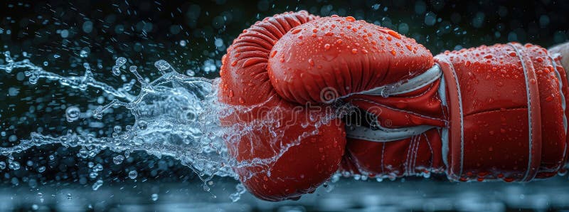 Red Boxing Glove Striking with Explosive Water Splash. Stock Photo ...