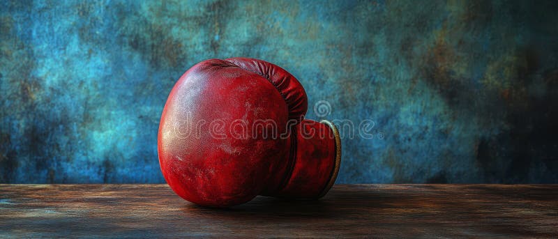 Red Boxing Glove Resting on a Surface with a Textured Blue Background ...