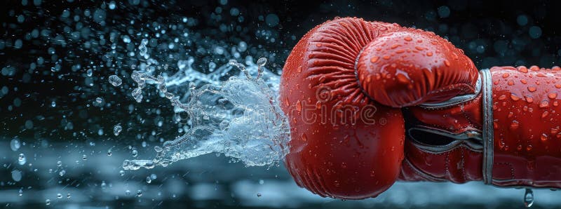 Red Boxing Glove Striking with Explosive Water Splash. Stock Photo ...
