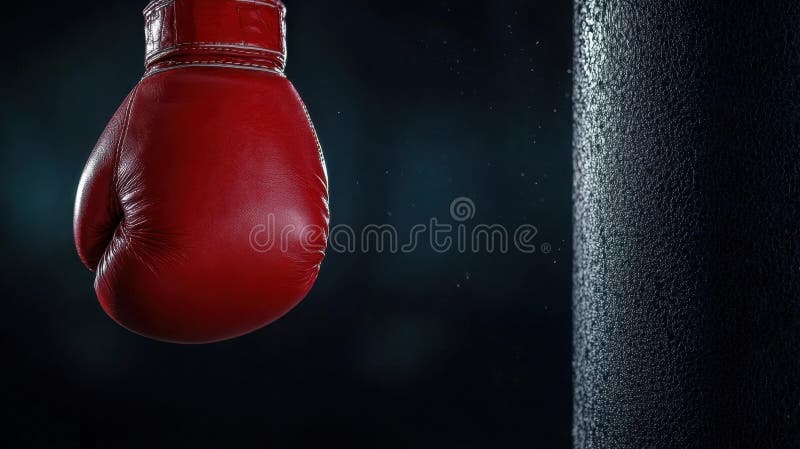 Red Boxing Glove Striking a Punching Bag in Action Shot Stock ...