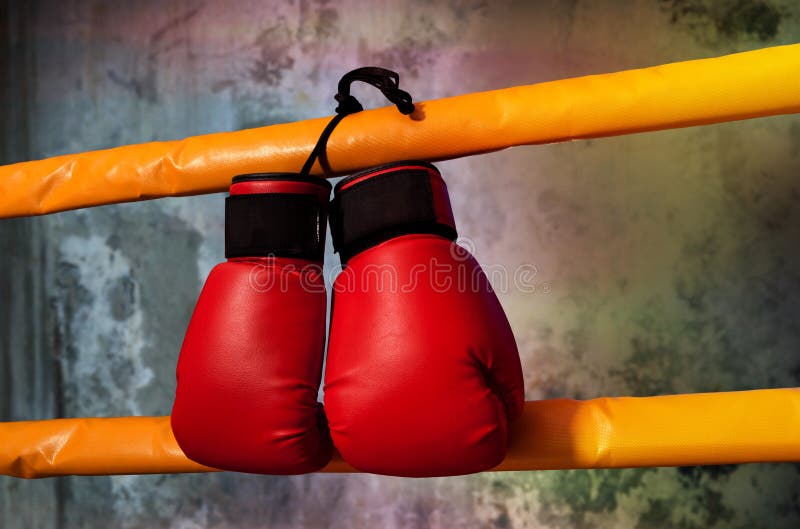 Boxing Gloves Hangs On Electricity Light Background Stock Photo - Image ...
