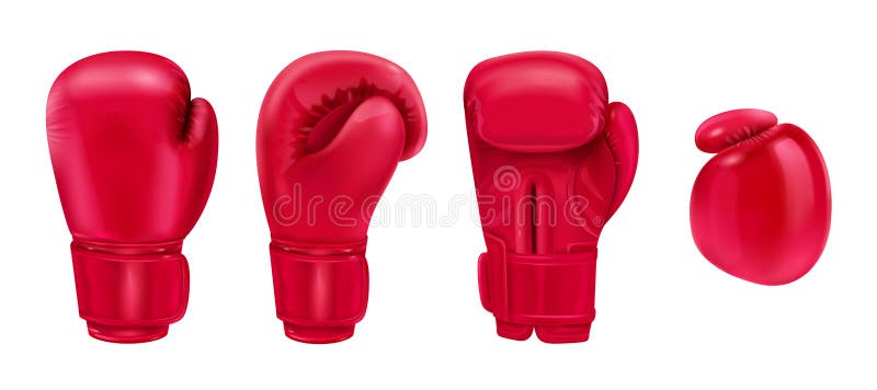 Red Boxing Gloves Realistic Icons Set Stock Illustration - Illustration ...
