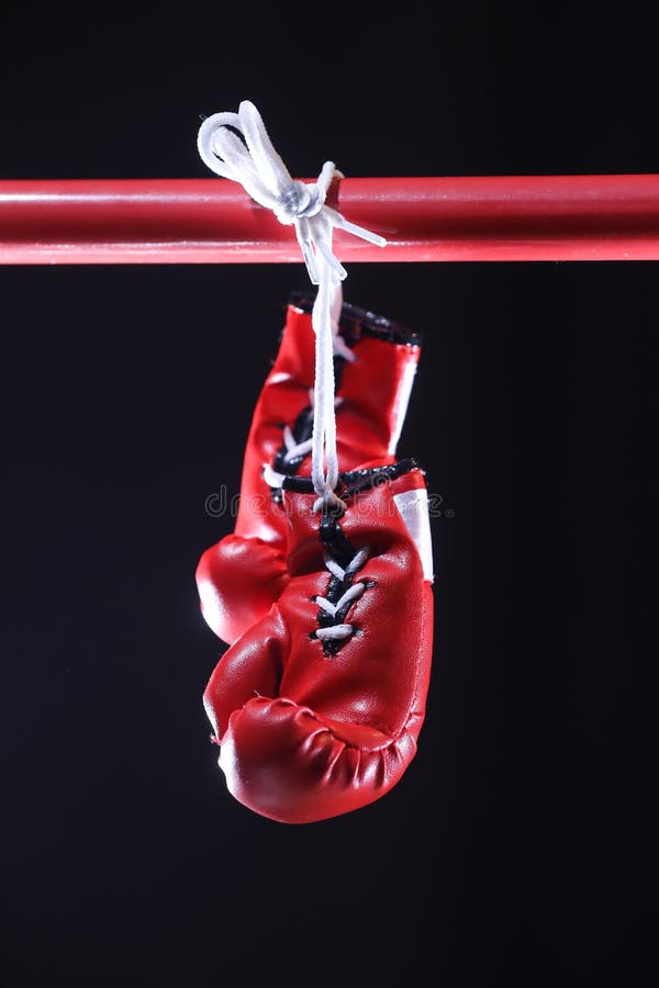 Red Boxing Gloves on a Ring. Black Background Stock Image - Image of ...