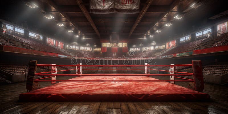 Red Boxing Ring in an Empty Arena with AI Generated. Stock Illustration ...