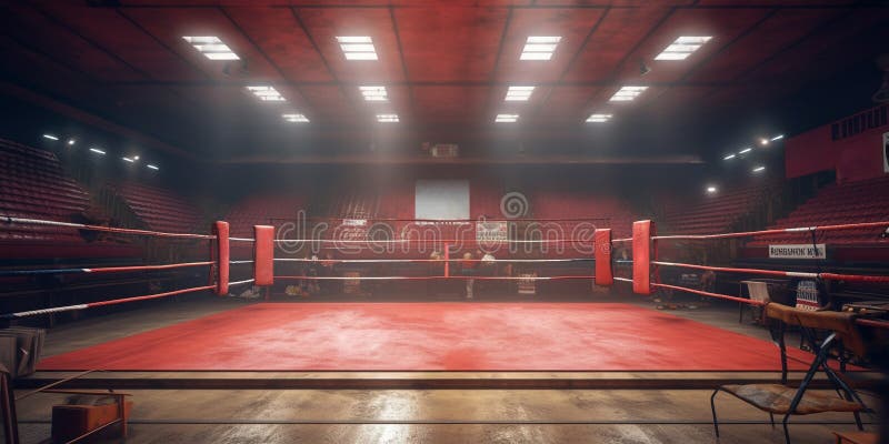 Red Boxing Ring in an Empty Arena with AI Generated. Stock Illustration ...