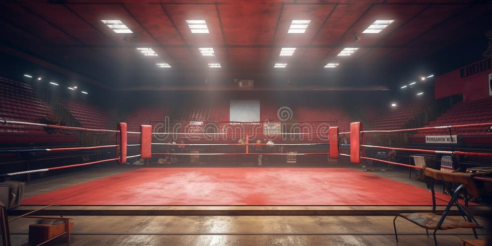 Red Boxing Ring in an Empty Arena with AI Generated. Stock Illustration ...