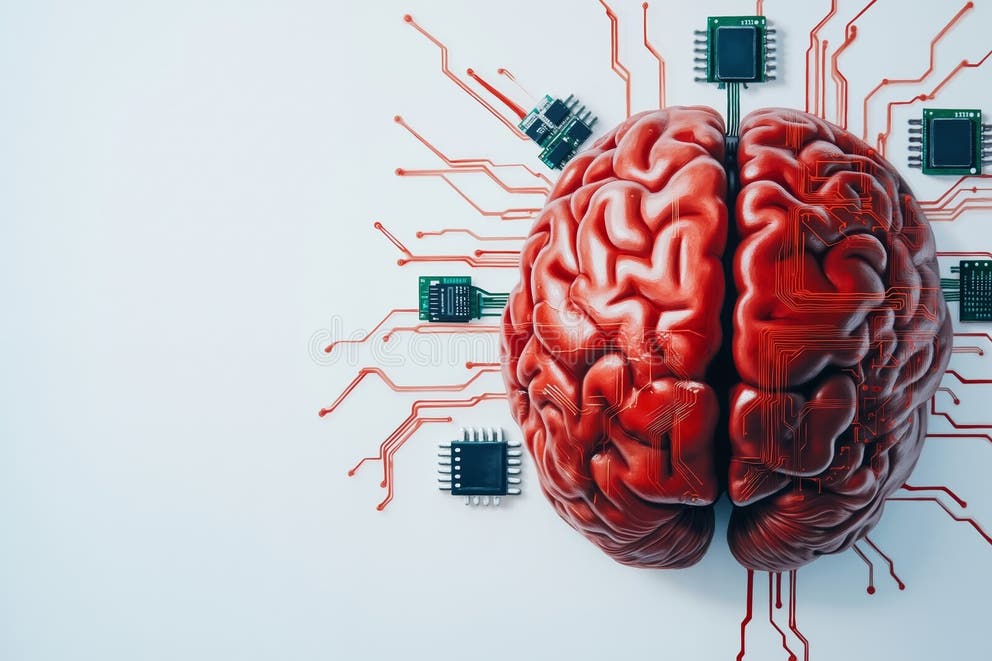 A Red Brain with a Circuit Board in the Middle of it Stock Illustration ...