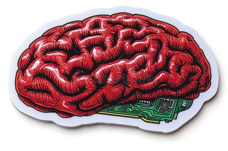 Red Brain Embedded Green Circuit Board Symbolizing Fusion of Neural ...