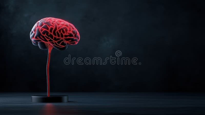 Red Brain Illustration with Intricate Details on a Dark Background ...