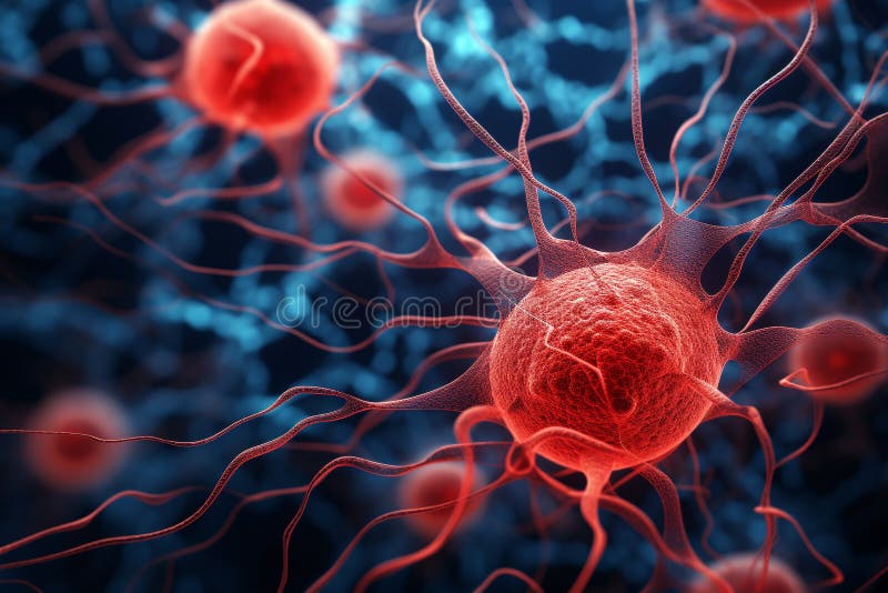 Red Brain Neural Network Cell Stock Illustration - Illustration of ...
