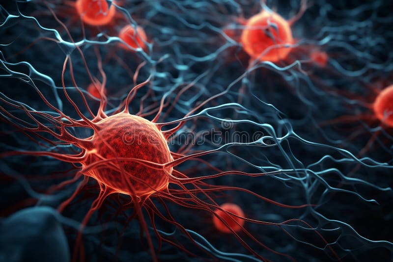 Red Brain Neural Network Cell Stock Illustration - Illustration of ...