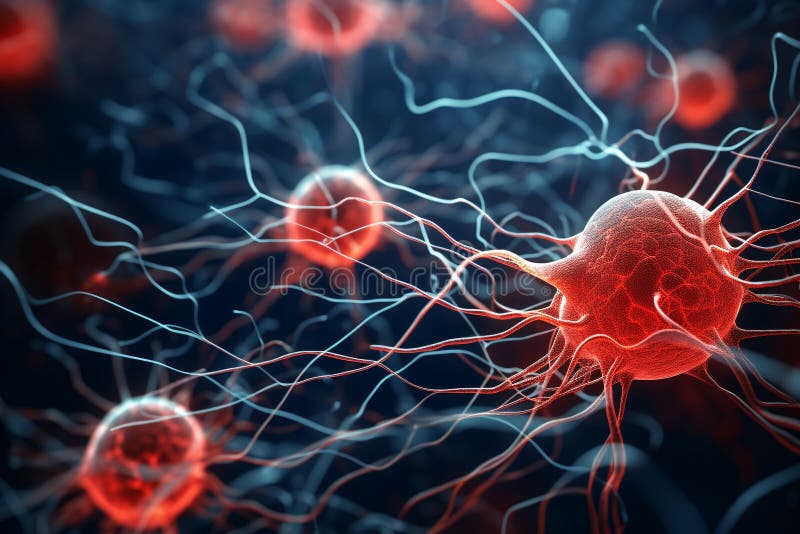 Red Brain Neural Network Cell Stock Illustration - Illustration of ...