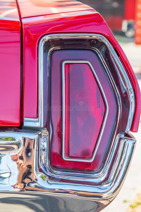 The Red Brake Light or Taillight of a Red Classic Car or Muscle- Car ...
