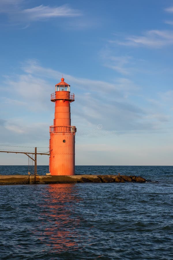 Algoma Pierhead Lighthouse Along Lake Michigan Stock Image - Image of ...