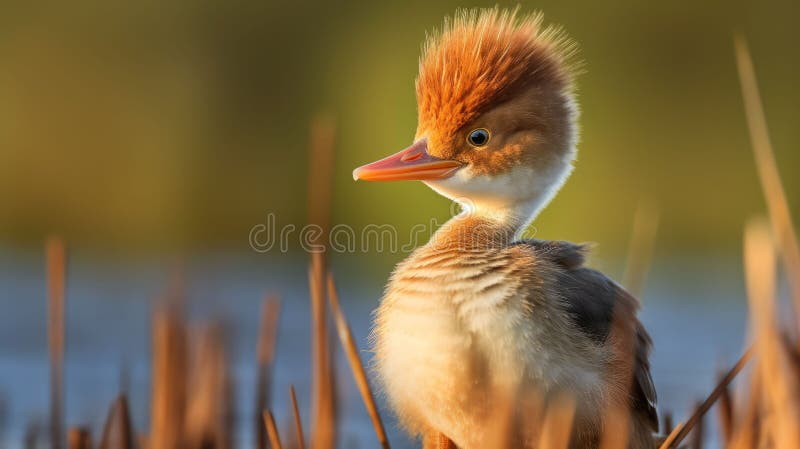 Red-breasted Merganser with Puffed Feathers on Its Head. AI-generated ...