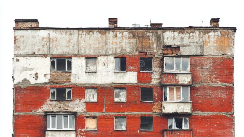 Weathered Red Brick Apartment Building Facade Stock Illustration ...