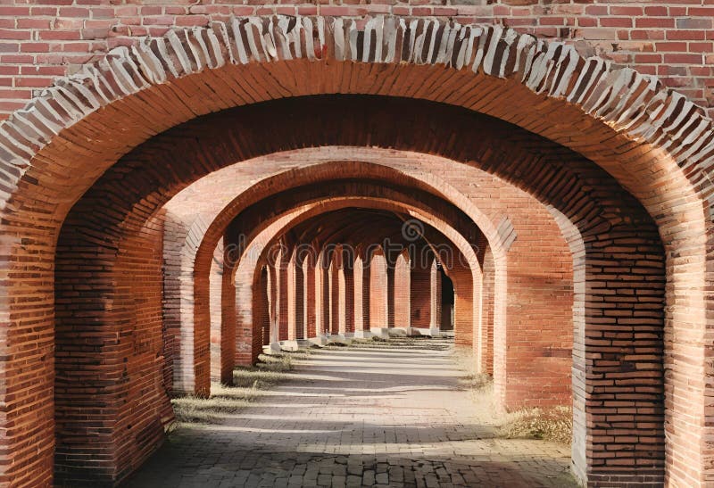 Red Brick Archway Path with Continuous Curved Structure Throughout.AI ...