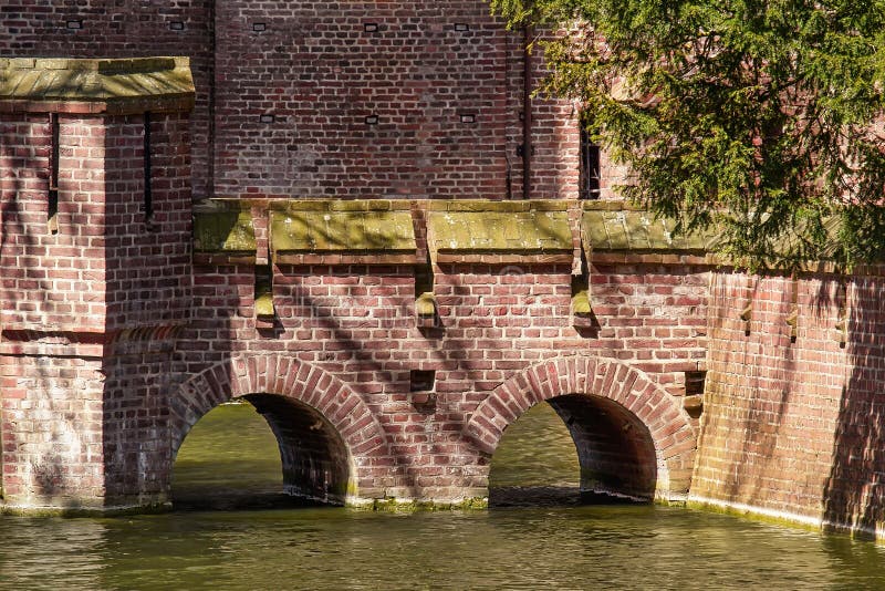 Red Brick Bridge of Old Castle Stock Image - Image of building, green ...