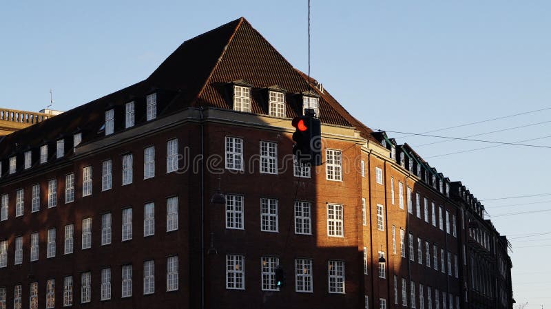Red-brick Building Under Sunlight with Red Traffic Light in Copenhagen ...