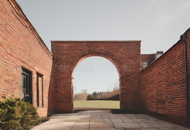 Red Brick Building with an Exterior Archway and Curved Doorframe.AI ...