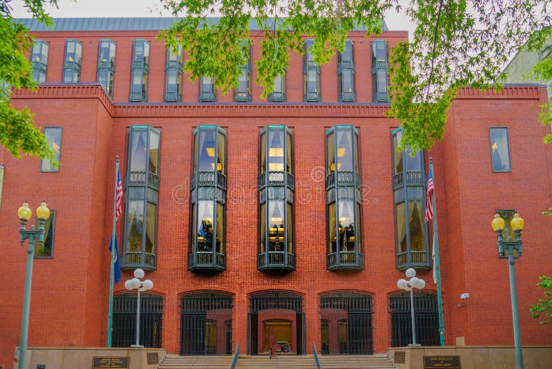 Red brick building editorial stock photo. Image of exit - 311267283