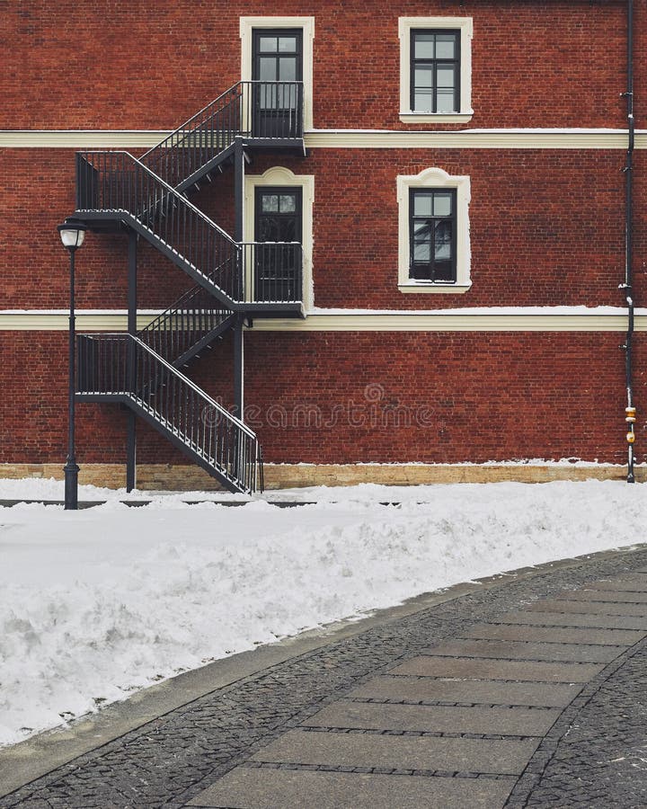 Red Brick Building. Staircase, the Facade of the Building. Fire Exit ...