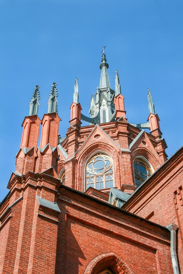 Red Brick Church Against a Blue Sky Stock Image - Image of blue ...