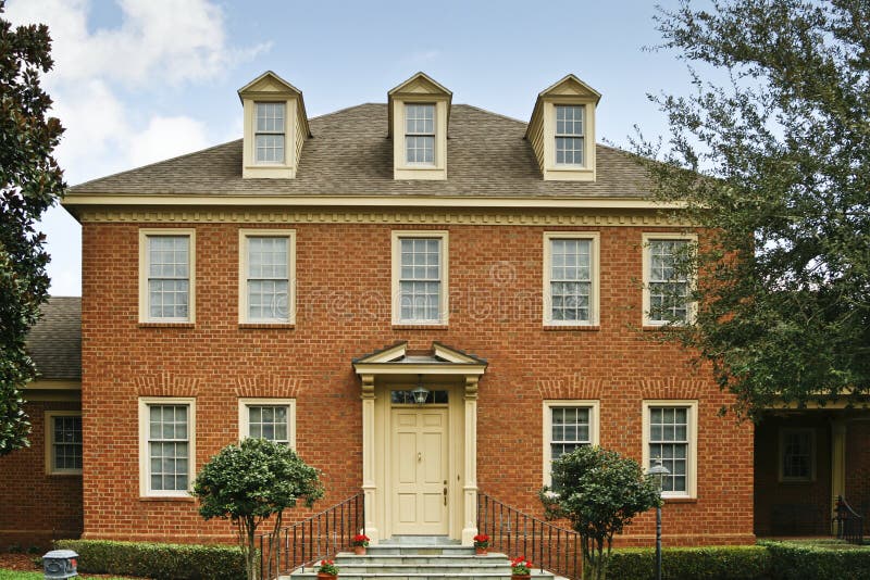 Red Brick Colonial Style Home Stock Image - Image of color, door: 20060007