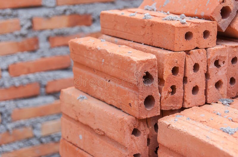 Red Brick at the Construction Area, Building Material. Stock Image ...