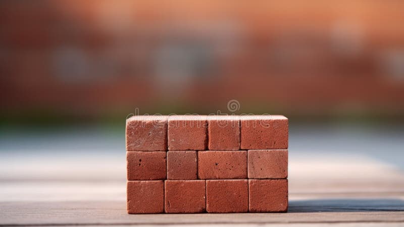 A Red Brick Cube Sitting on a Wooden Table, AI Stock Illustration ...