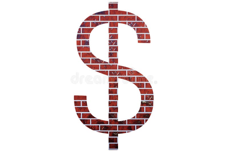 Red Brick Dollar Sign on a White Isolated Background. Horizontal Frame ...