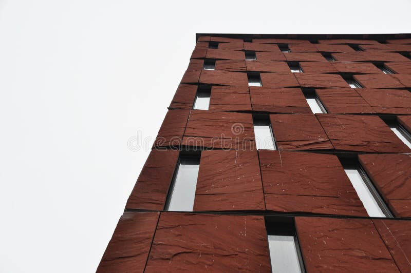 Red Brick Facade with Narrow Windows of a Modern Building, Modern ...