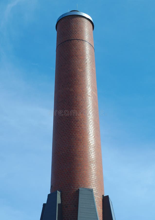Red Brick Factory Chimney on Blue Sky Stock Image - Image of industry ...