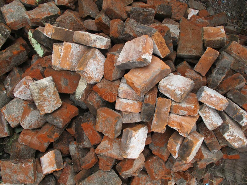 Red Brick Fragments Scattered on the Ground Stock Image - Image of ...