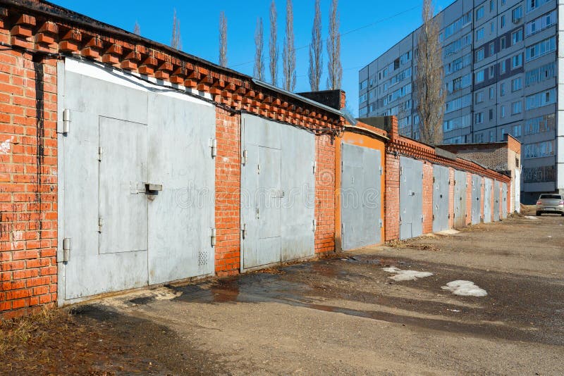 Red Brick Garages in Russia. Garage Cooperative Stock Photo - Image of ...
