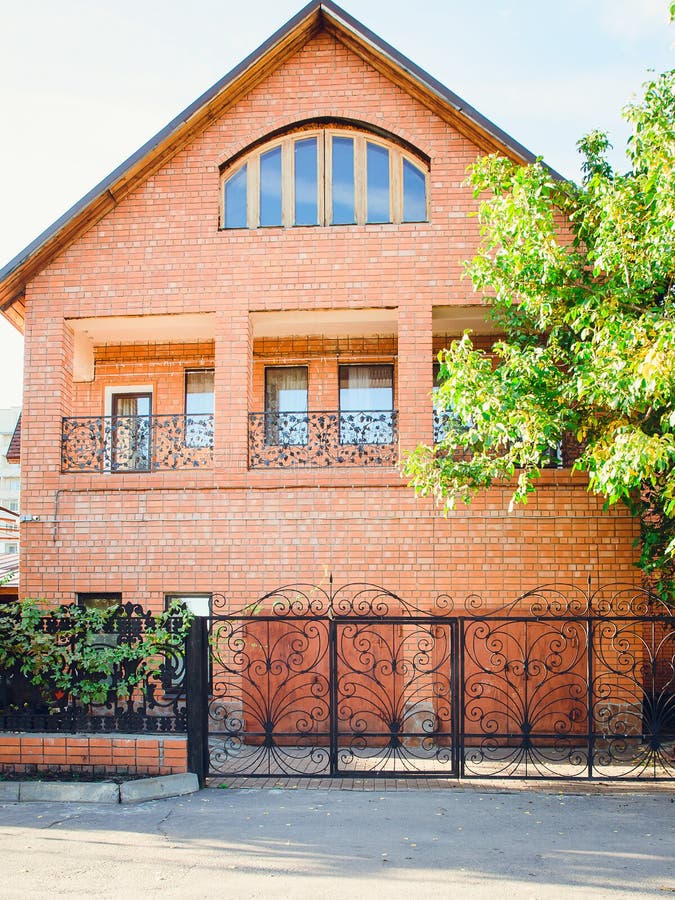 Red Brick House, Front View. Stock Photo - Image of front, exterior ...