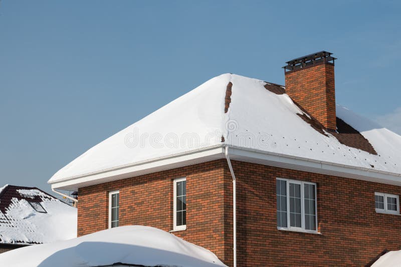 Red Brick House with Roof Under Snow Stock Image - Image of home ...