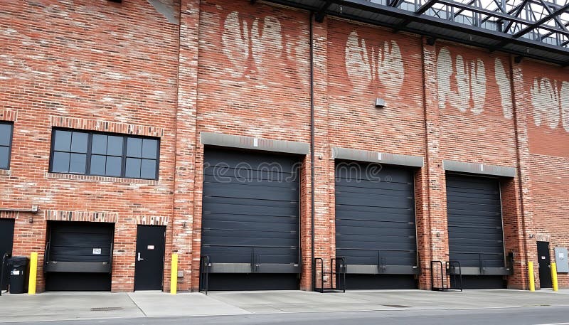 Red Brick Industrial Building with Loading Dock Doors, Urban ...
