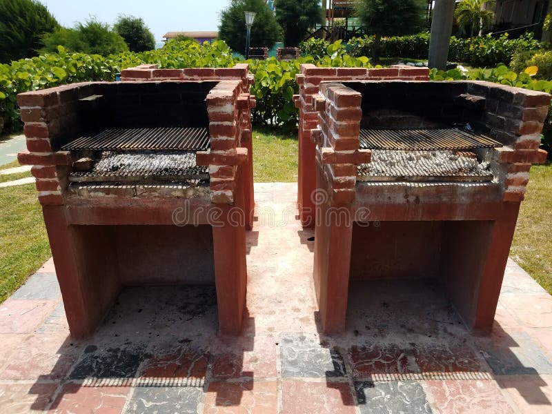 Red Brick or Masonry Barbecue Grill Outdoor Stock Photo - Image of food ...