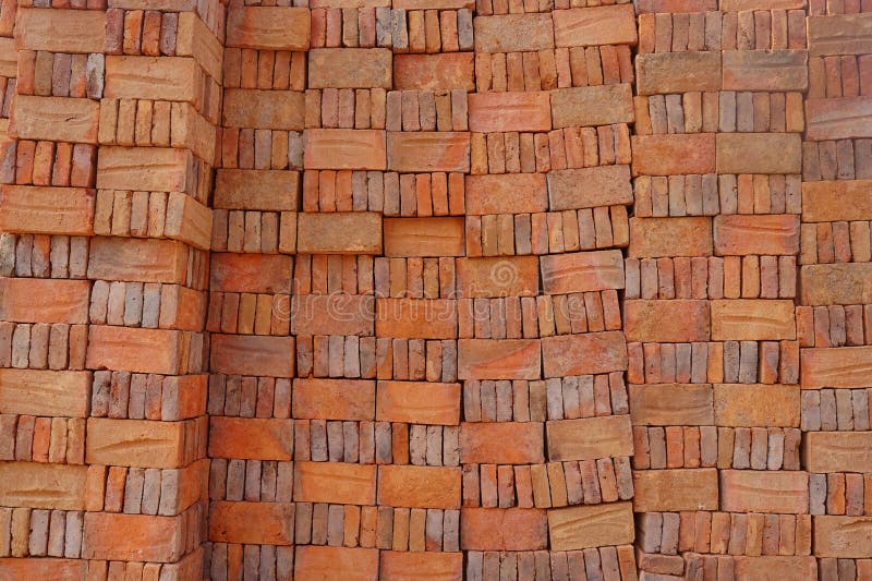 Red Brick Packed in Stacks are Stored on Ground Outdoors Stock Photo ...